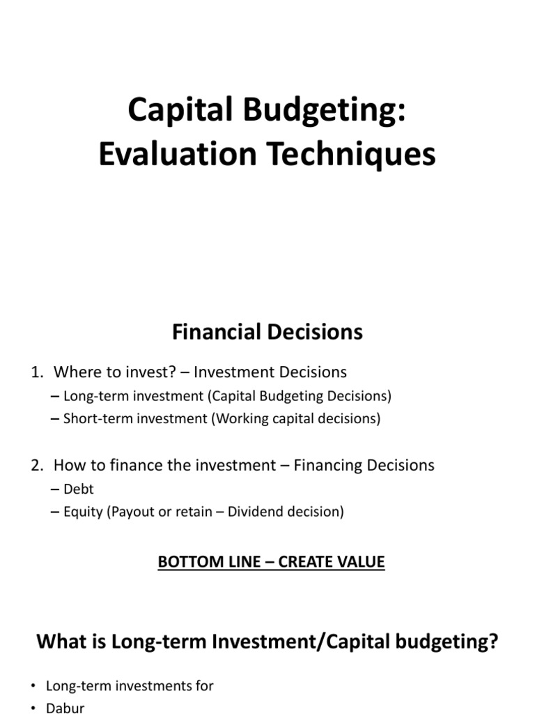 Capital Budgeting - Evaluation Techniques | PDF | Net Present Value ...