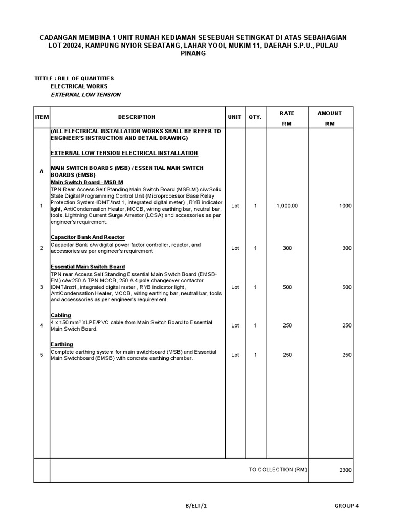 Boq Electrical Sample | PDF | Electrical Wiring | Switch