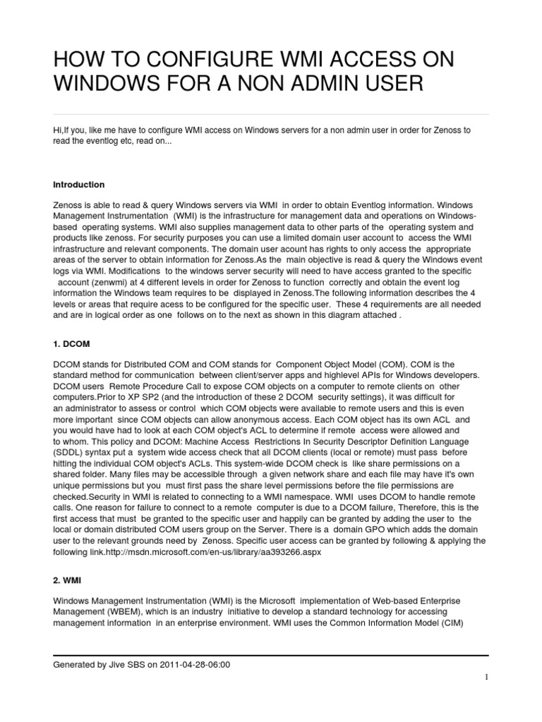 How To Configure Wmi Access On Windows For A Non Admin User | PDF | Component Object Model ...