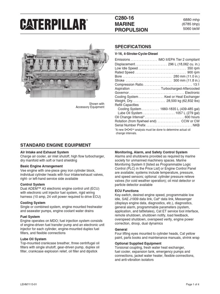 Specifications: C280-16 Marine Propulsion | PDF | Turbocharger | Engines