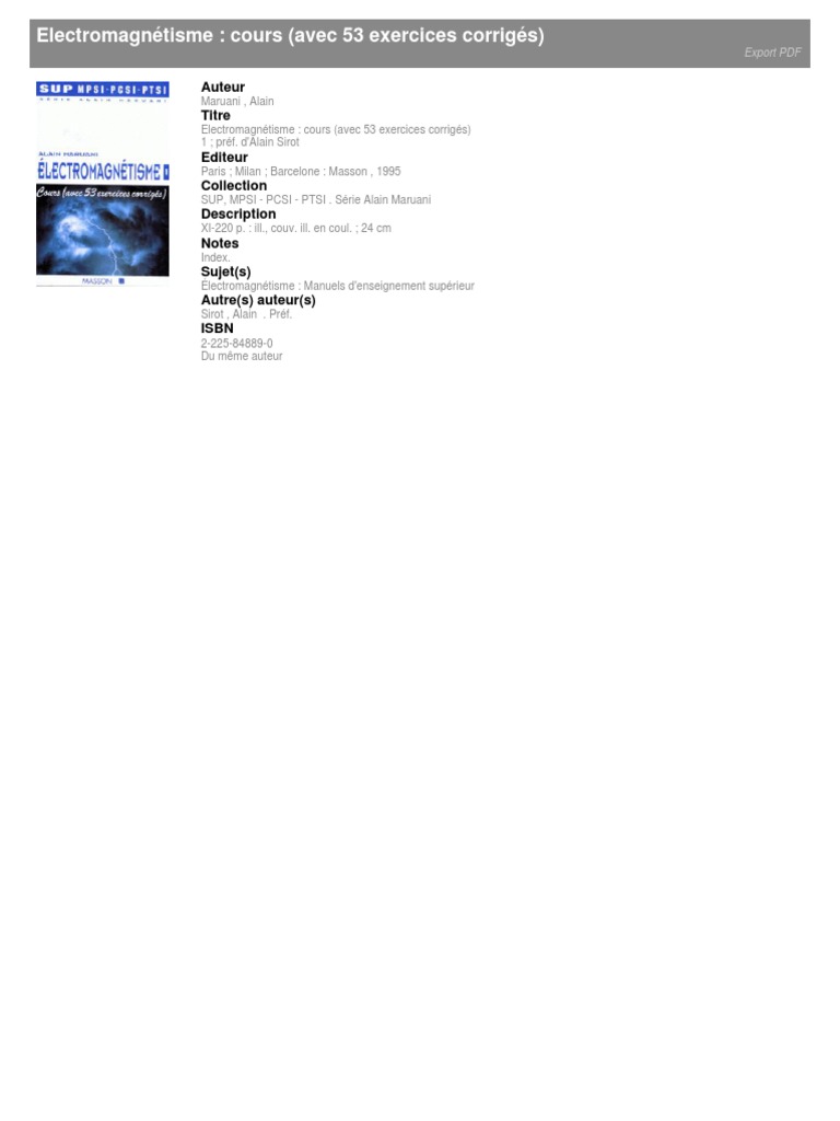 Electromagnetisme Cours Avec 53 Exercice | PDF
