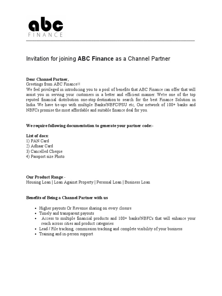 Become Our Chennal Partner - ABCFinance | PDF