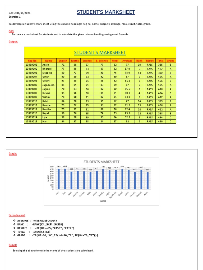 Student Marksheet Generator with Formulas | PDF | Spreadsheet | Salary