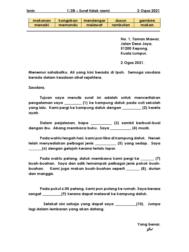 Lawatan Ke Kampung Datuk (Surat Tidak Rasmi - 2) | PDF
