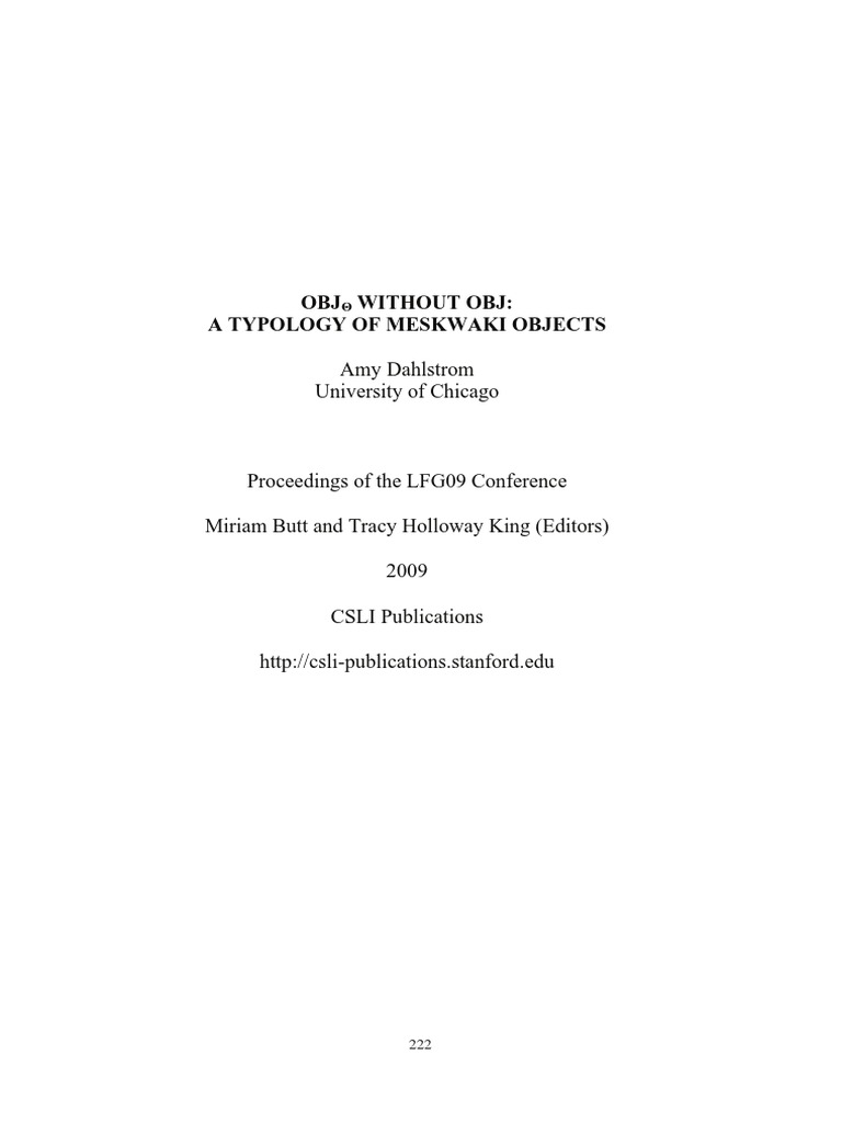 A Typology of Meskwaki Objects | PDF | Verb | Pronoun