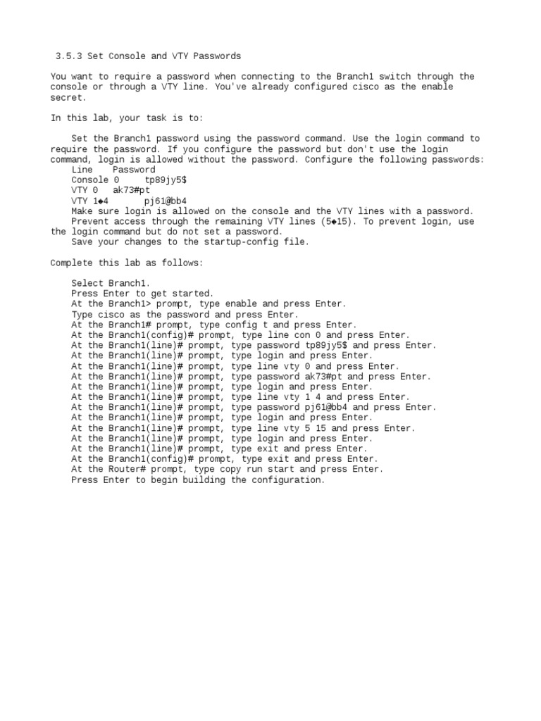3.5.3 Set Console and VTY Passwords | PDF