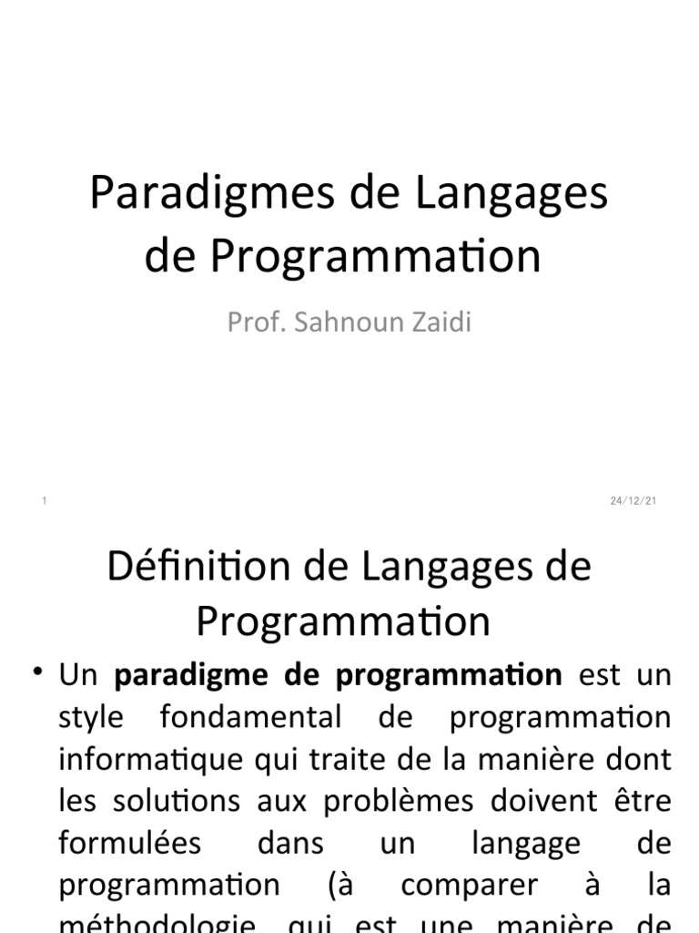 PLF - Chap 1 - Paradigmes Des LP | PDF | Paradigme de programmation | Programmation fonctionnelle
