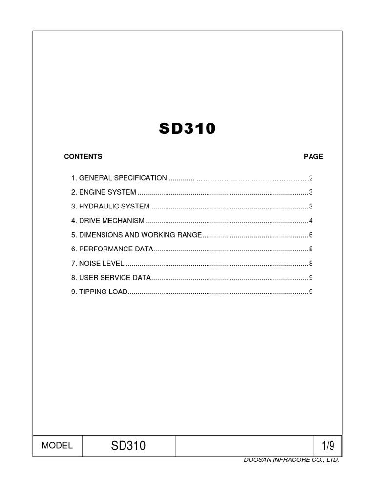 Doosan SD310 Spec | PDF | Vehicles | Vehicle Technology