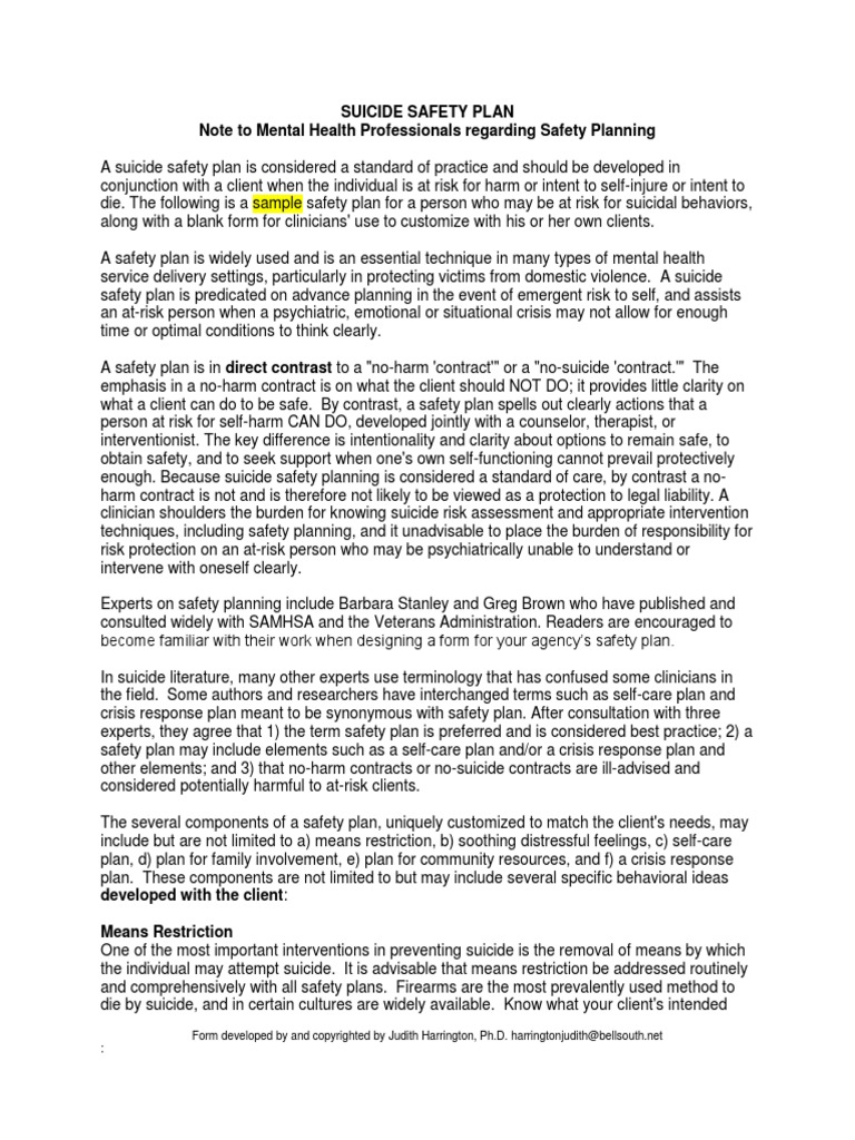 Suicide Safety Plan | PDF | Suicide | Mental Health