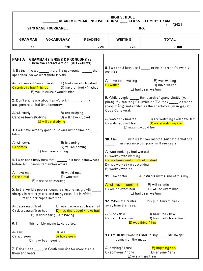 Upper Intermediate Exam Grammarvocabularyreadingwr Grammar Drills ...