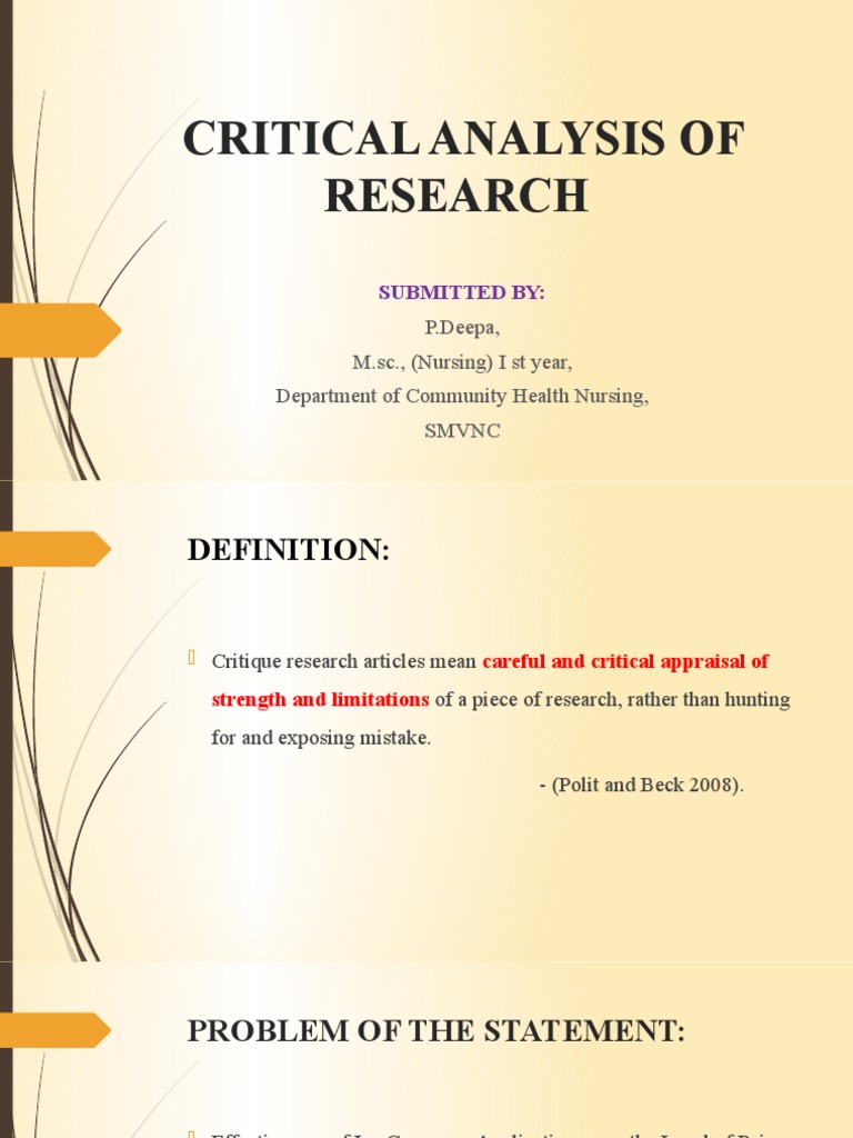 Critical Analysis of Research | PDF | Pain | Experiment