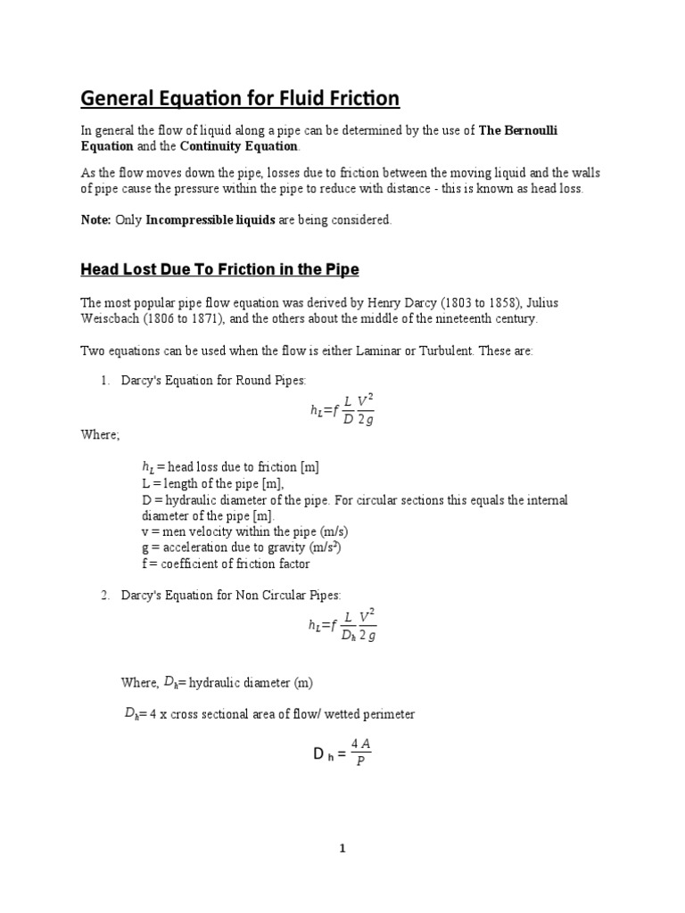 General Equation For Fluid Friction | PDF | Reynolds Number | Fluid ...