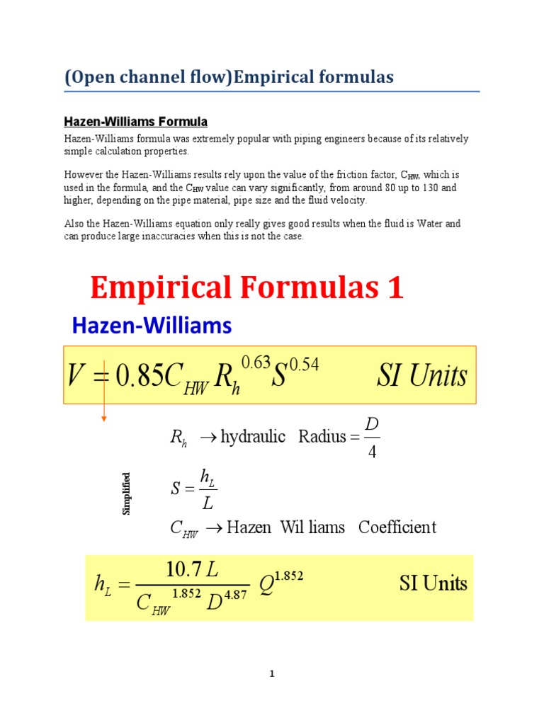 Emprical Equations For Fluid Flow | PDF | Gases | Mechanical Engineering