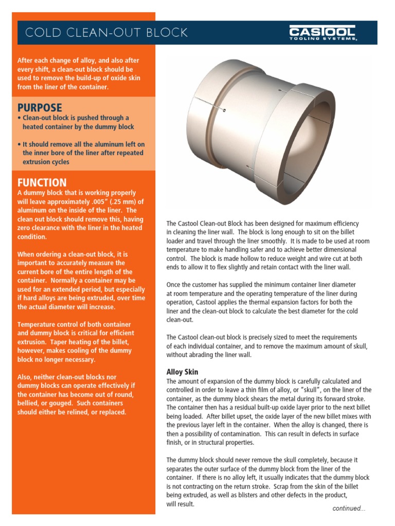 Cold Clean-Out Block: Purpose | PDF | Extrusion | Alloy