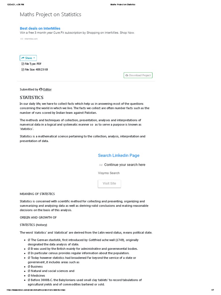 Maths Project On Statistics | PDF | Statistics | Mode (Statistics)