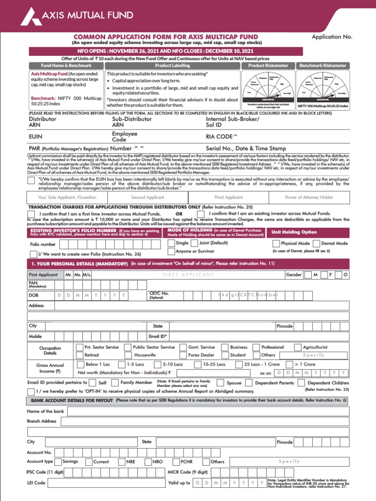 Common Application Form For Axis Multicap Fund | PDF | Cheque | Banks