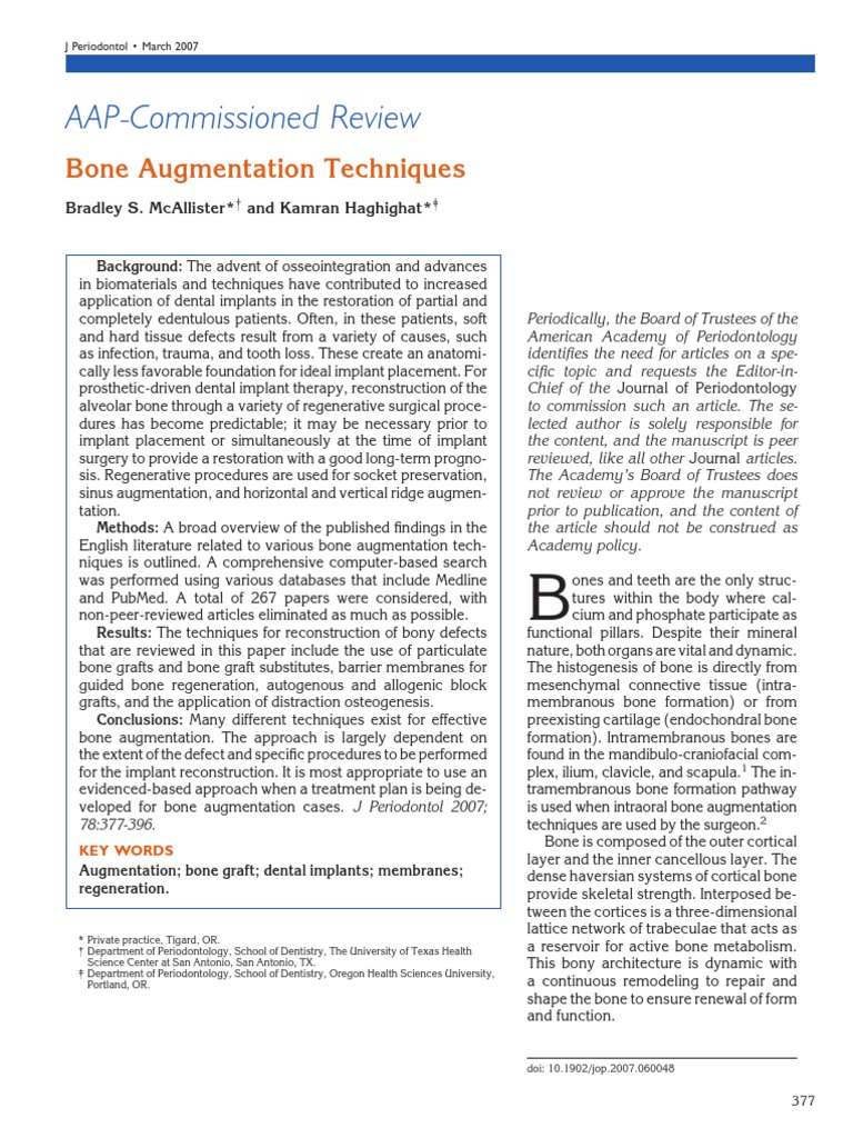 Bone Augmentation Techniques | PDF | Dental Implant | Bone