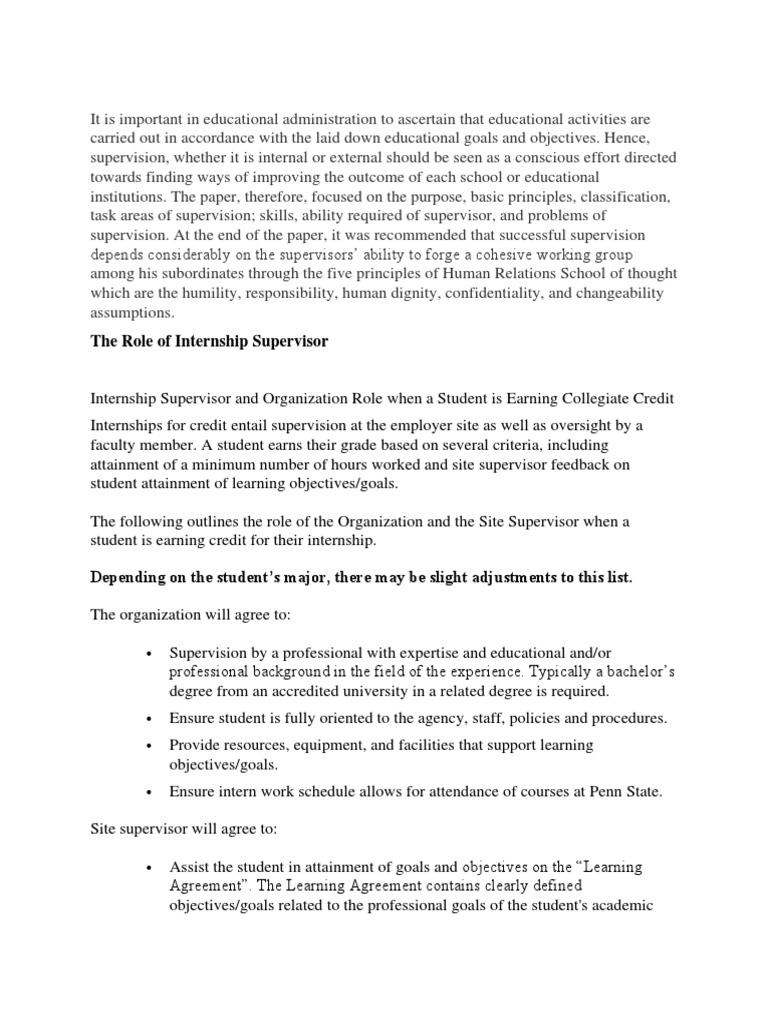 The Role of Internship Supervisor | PDF | Job Hunting | Internship