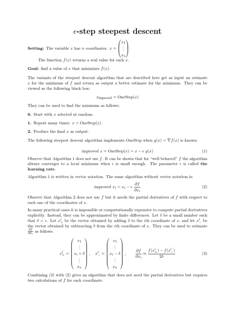 Steepest Descent Pdf Derivative Algorithms