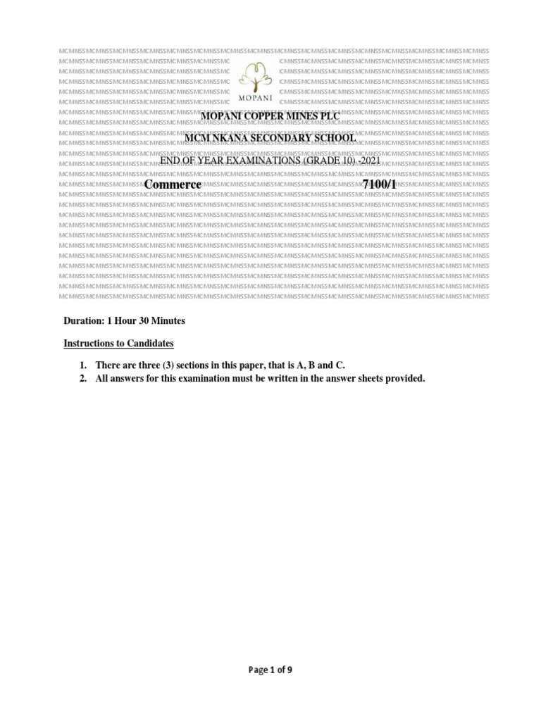 Grade 10 Commerce Eot3 - 2021 | PDF | Invoice | Business