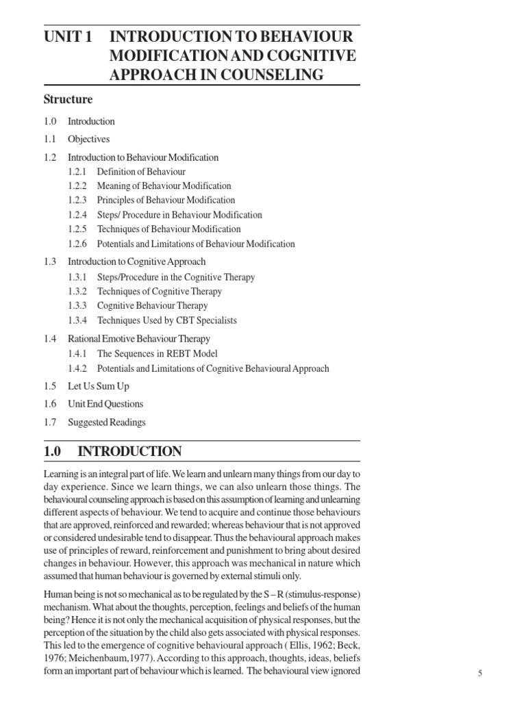 BEHAVIOUR Modification and Cognitive Approach in Counselling | PDF ...