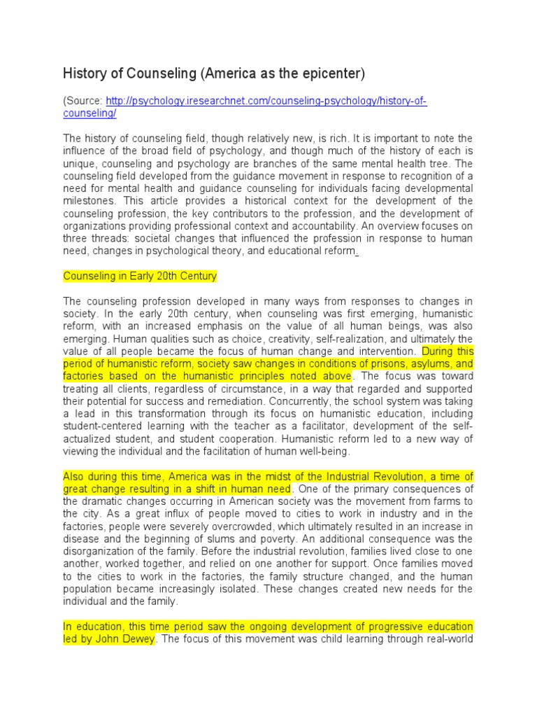 History of Counseling World Wide | PDF | Psychotherapy | School Counselor