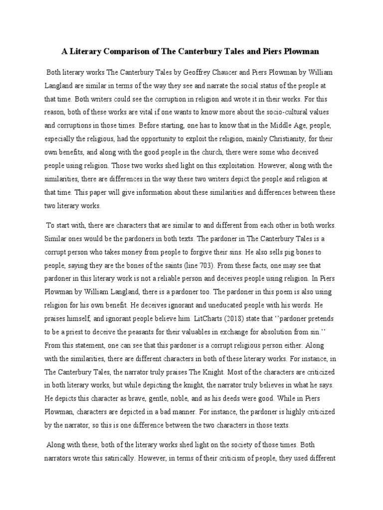A Literary Comparison of The Canterbury Tales and Piers Plowman | PDF ...
