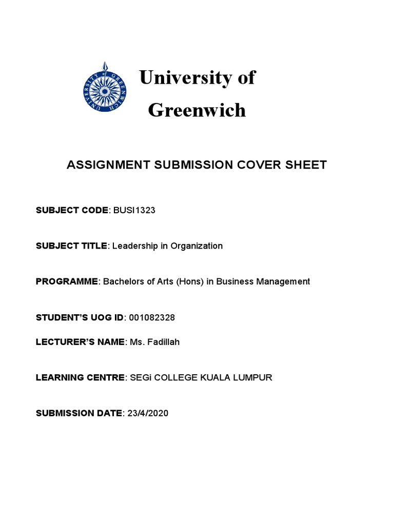 University of Greenwich: Assignment Submission Cover Sheet | PDF ...