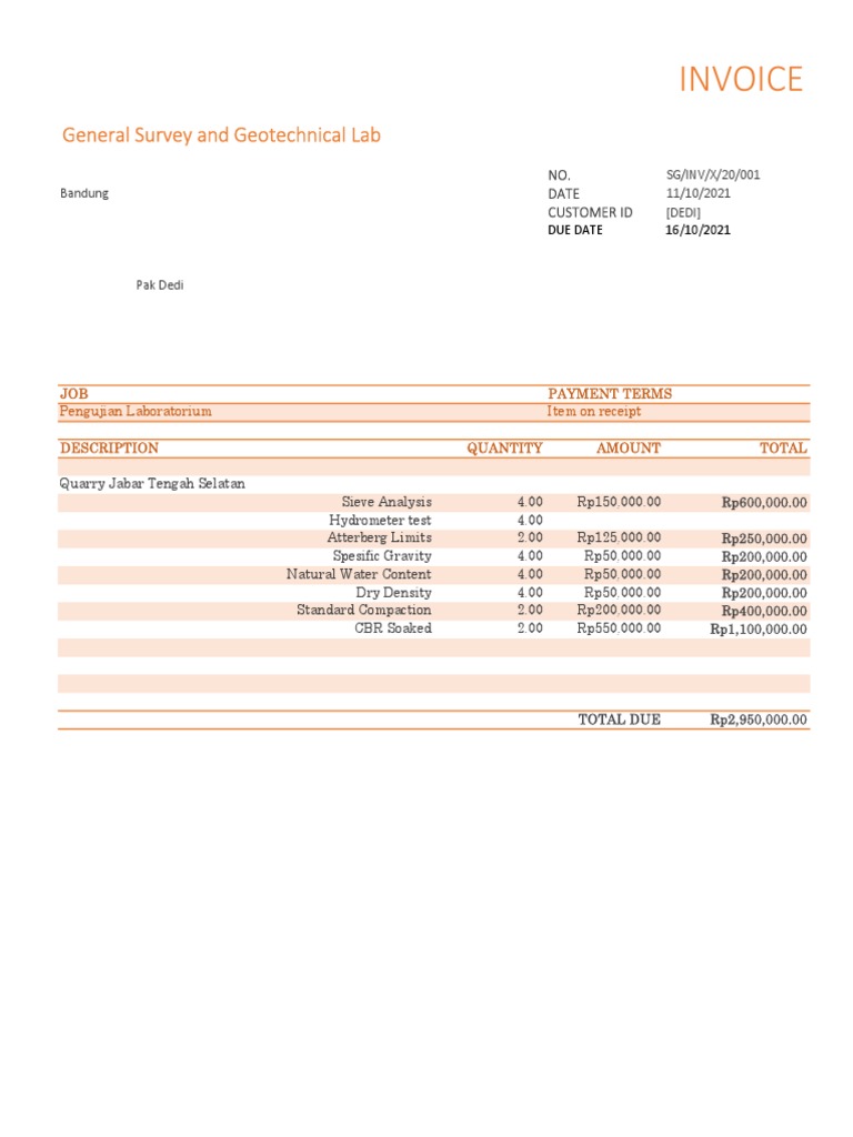 Contoh Invoice Pengujian Lab | PDF