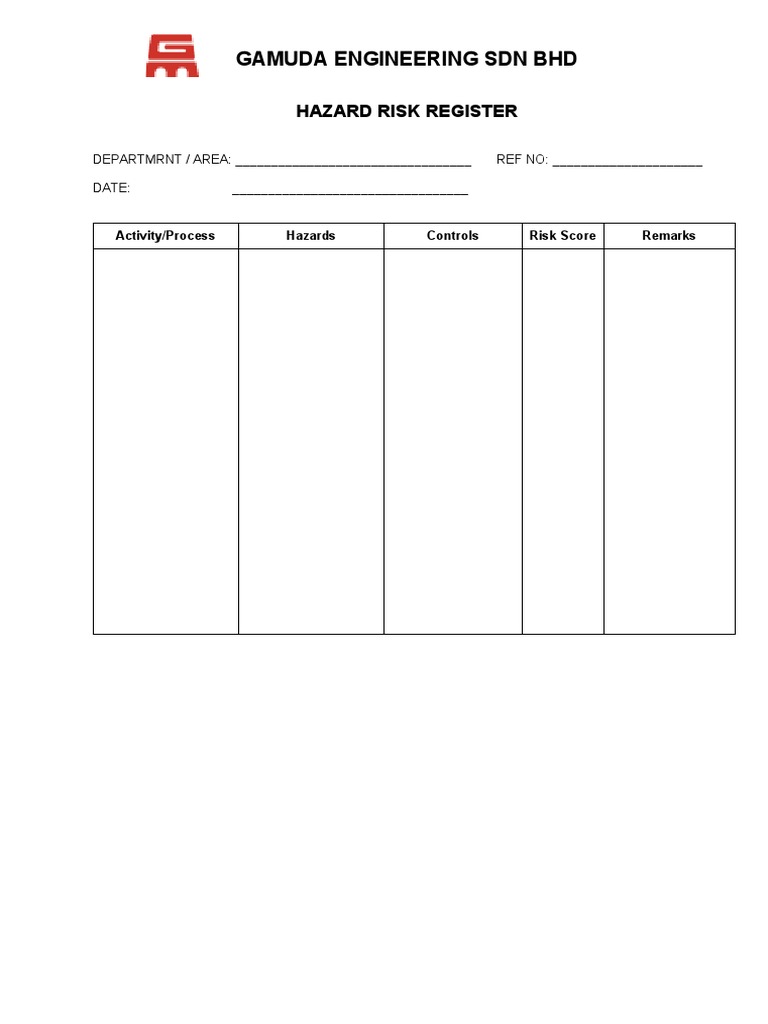 Sample of Hazard Register Form | PDF