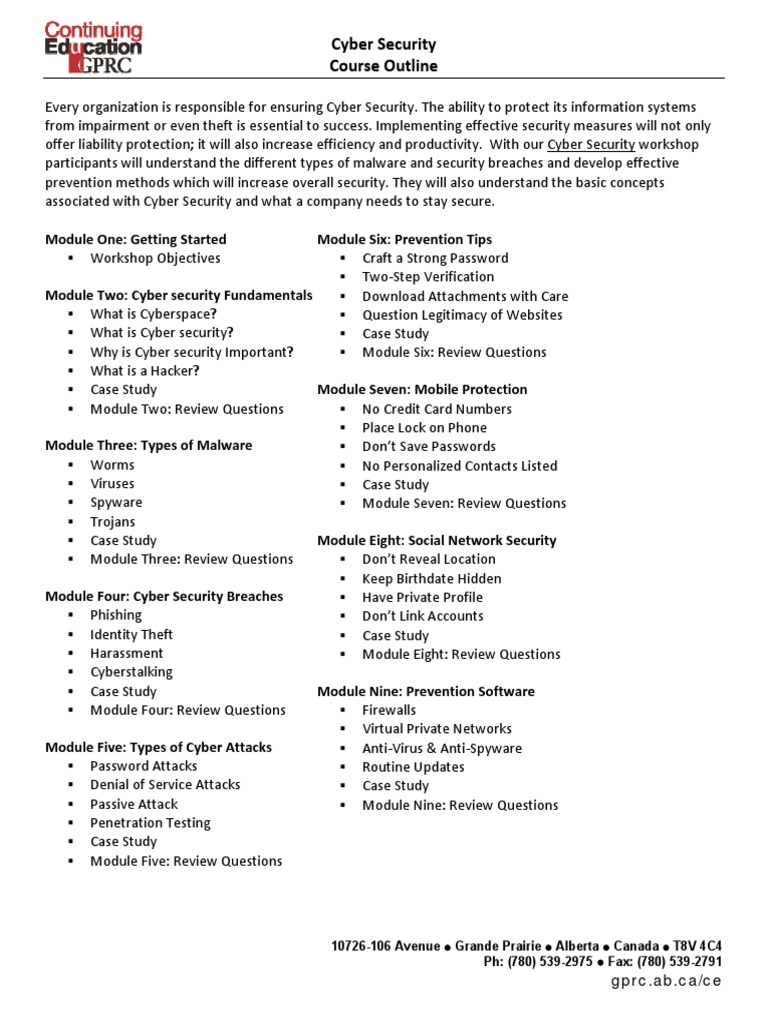 Cyber Security Course Outline | PDF | Computer Security | Security