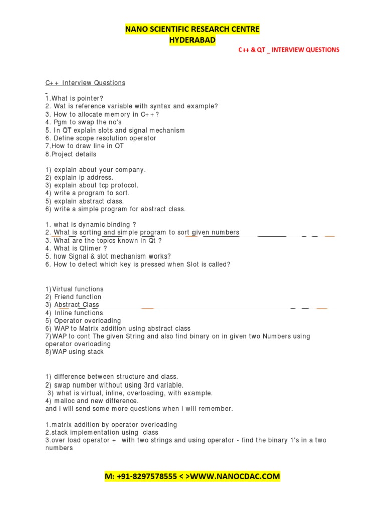 C++ and QT Interview Questions | PDF | Pointer (Computer Programming) | C++