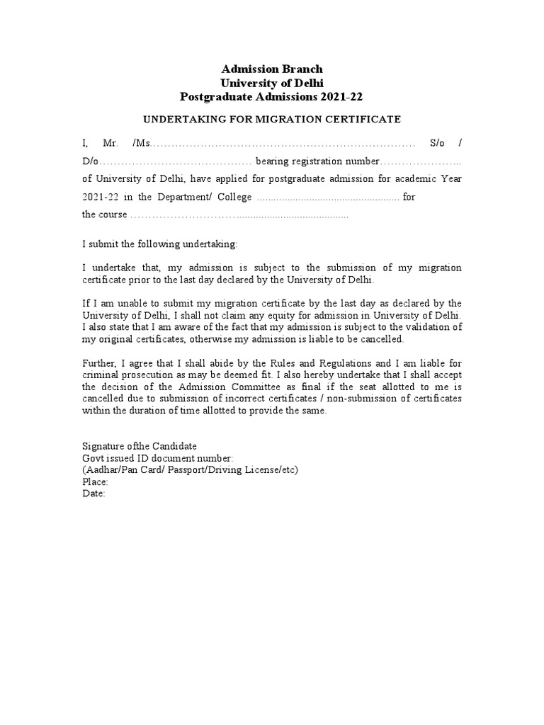 PG Undertaking 2021 | PDF | Postgraduate Education | Driver's License