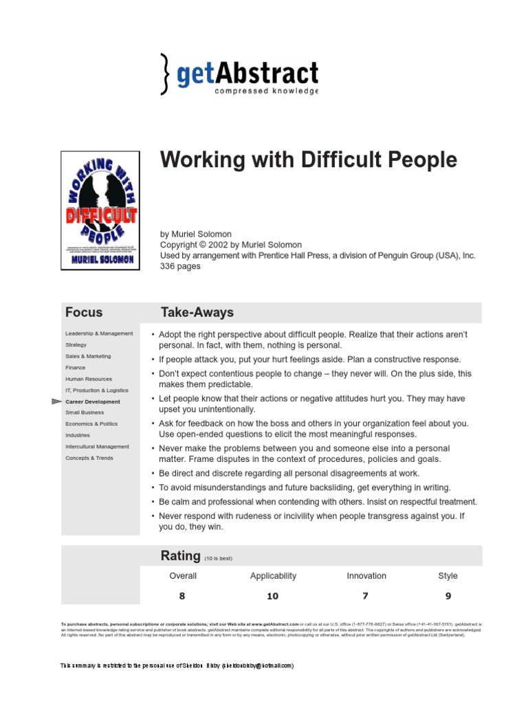 Working With Difficult People Solomon e | PDF | Anger | Self Esteem