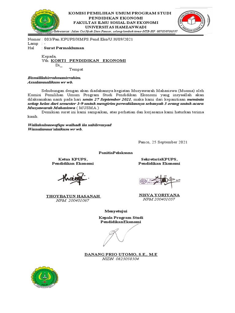 Surat Undangan Musma | PDF