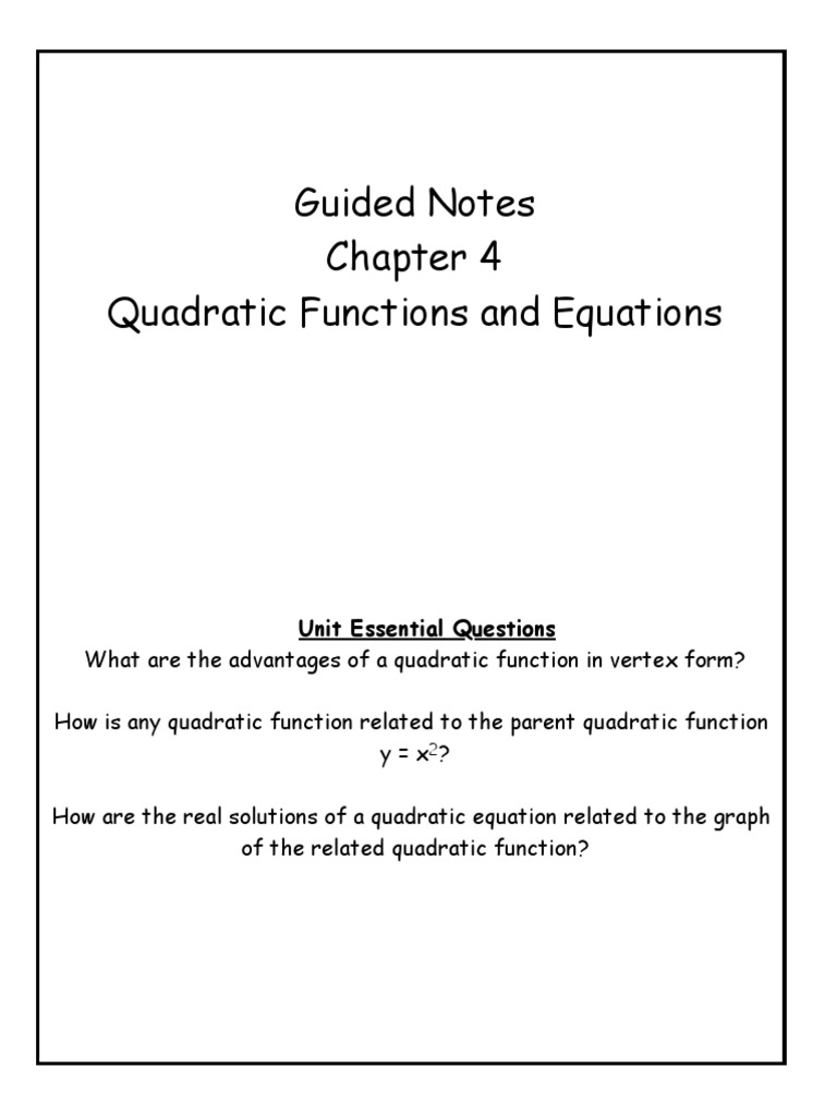 Chapter 4 Quadratic Functions and Equations Guided Notes | PDF ...