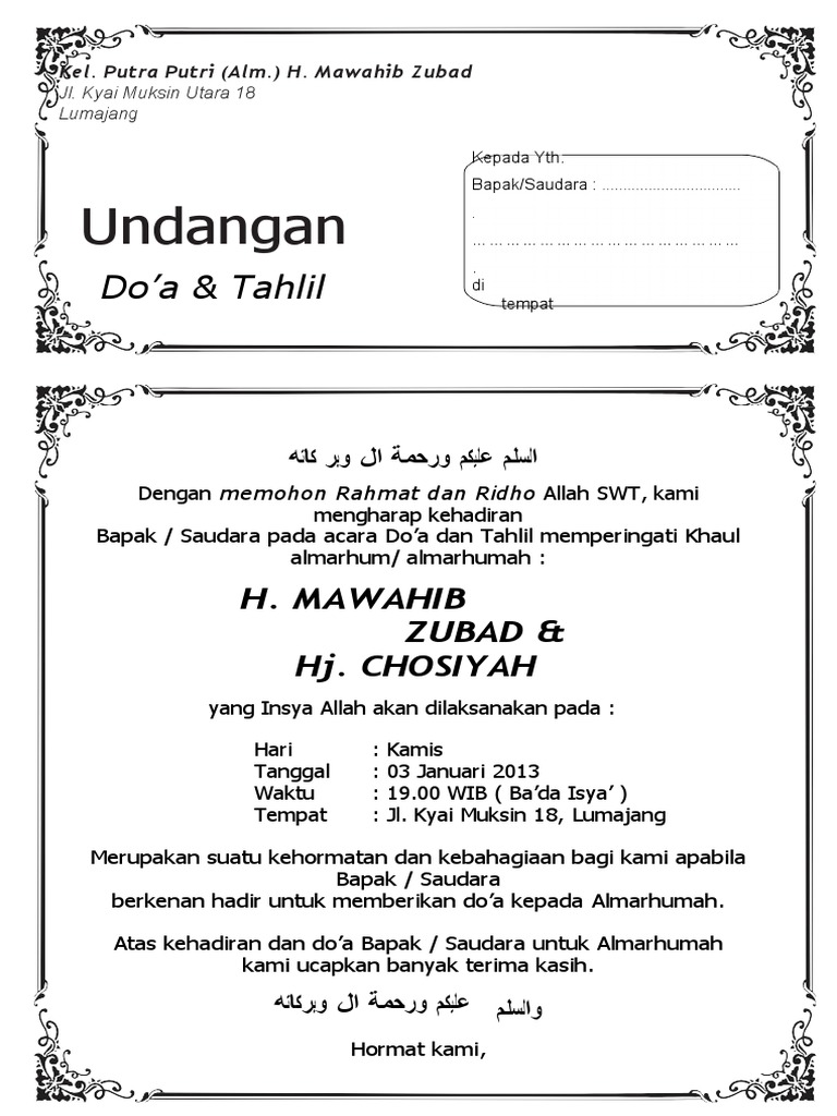 Undangan Tahlil Ms Word | PDF