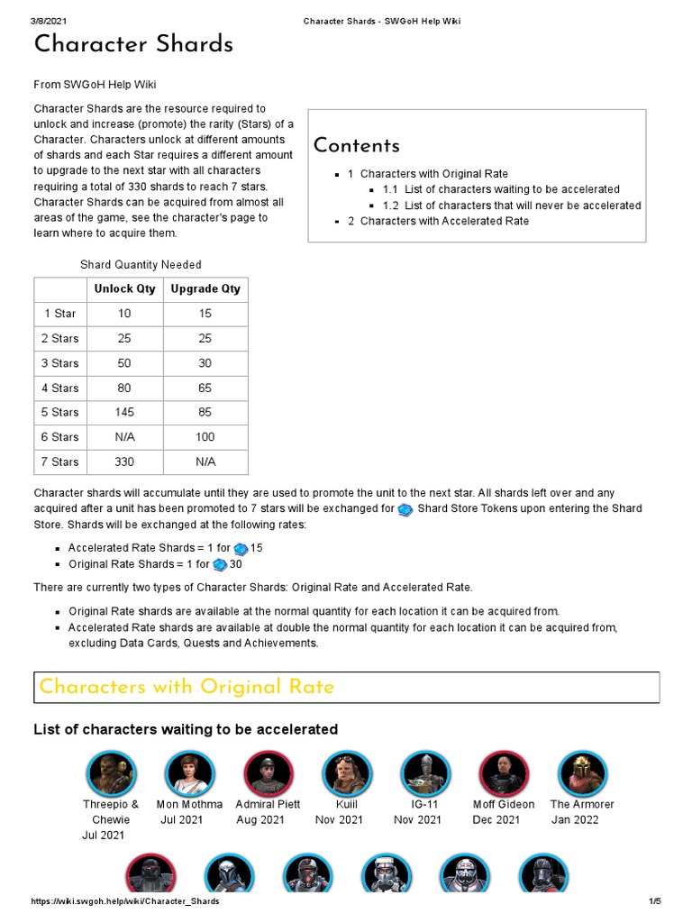 SWGoH Character Shard Guide | PDF | Jedi | Skywalker Family