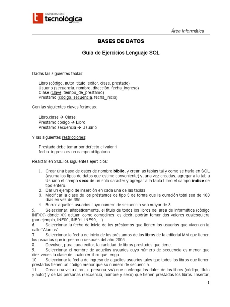 BD Ejercicios SQL Resuelto | PDF | SQL | Tabla (base de datos)
