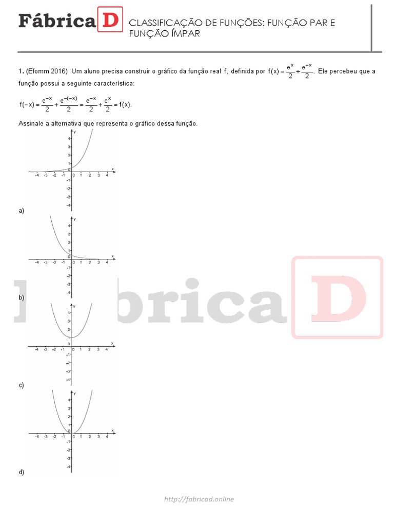 Matematica Classificacao de Funcoes Par e Impar | PDF | Função ...