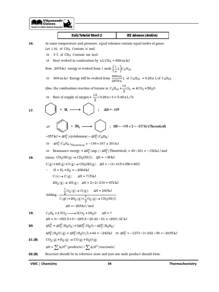 Daily Tutorial Sheet-2 JEE Advance (Archive) : VMC - Chemistry 34 Thermochemistry | PDF ...