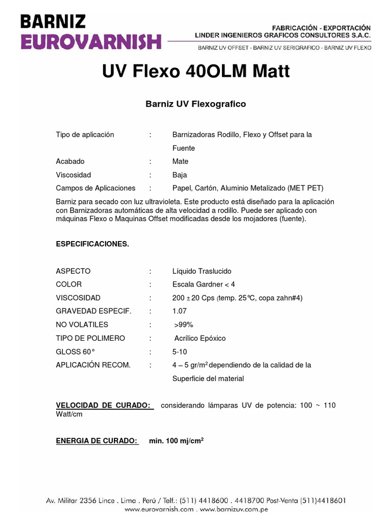 Uv 400LM Matt | PDF | Papel | Ultravioleta