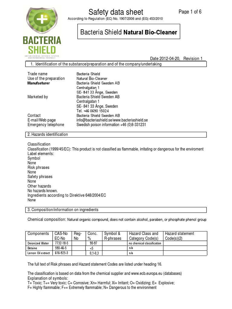 Natural Bio-Cleaner Safety Data Sheet | PDF | Dangerous Goods | Toxicity