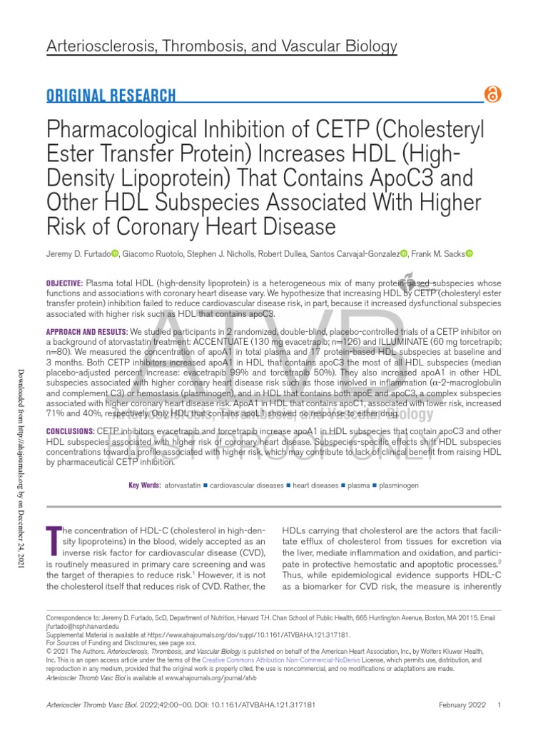 Pharmacological Inhibition of CETP (Cholesteryl | PDF | High Density ...