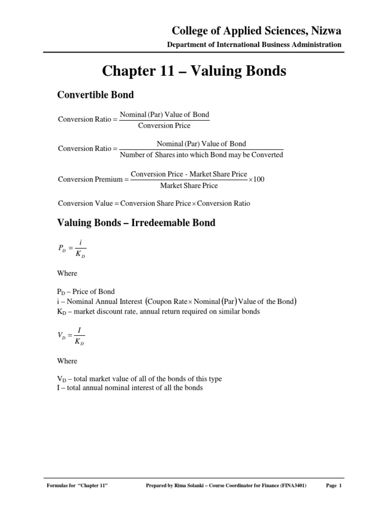 Bond Valuation Formulas Guide | PDF | Bonds (Finance) | Yield (Finance)