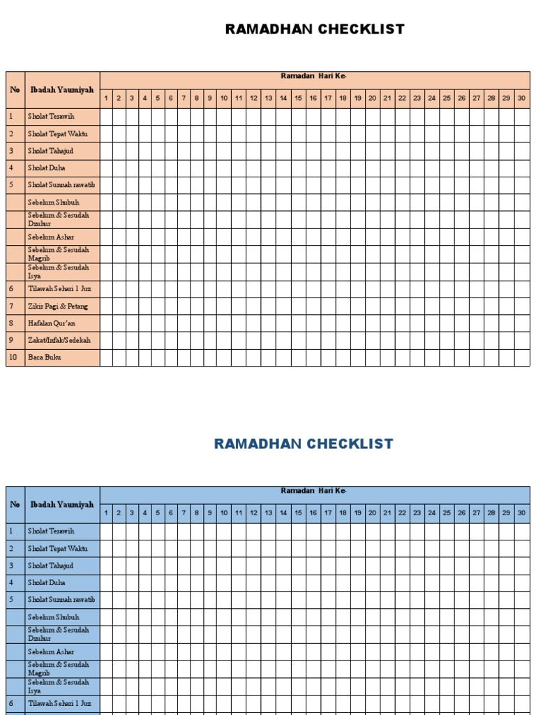 Ramadhan Checklist: No Ibadah Yaumiyah | PDF