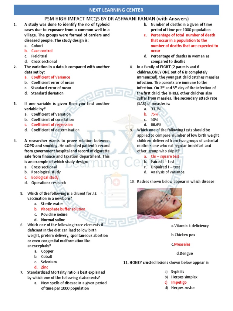 200 PSM Questions Solved by DR Ashwani | PDF | Infection | Cohort Study