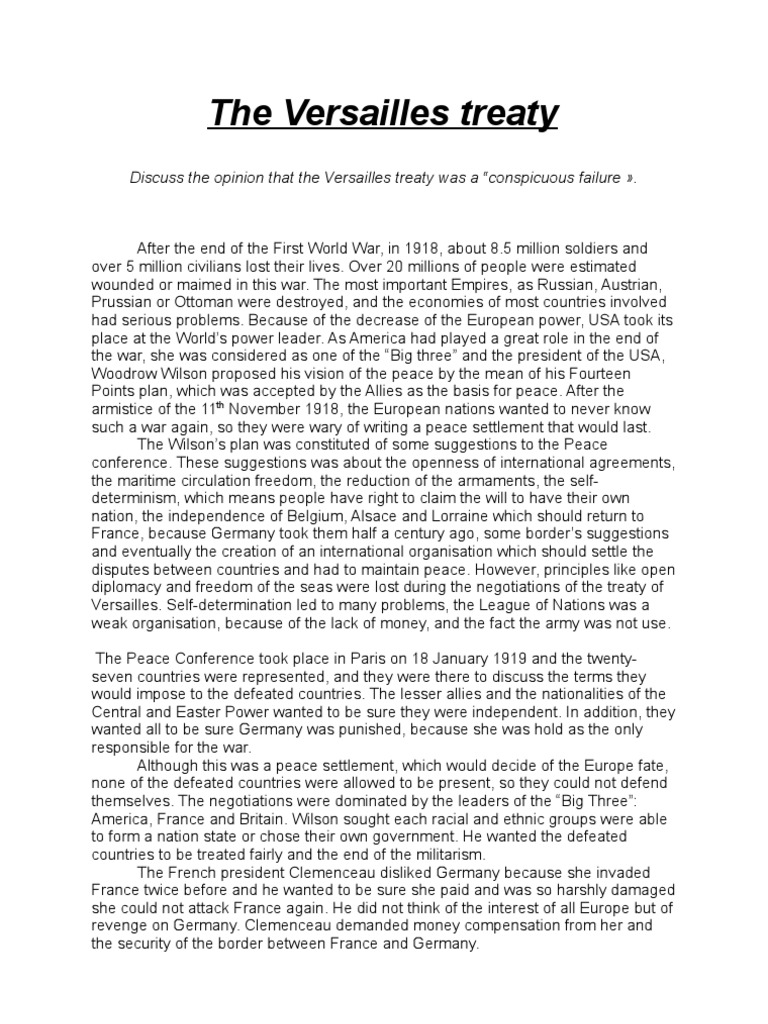 The treaty of Versailles | Treaty Of Versailles | Paris Peace Conference