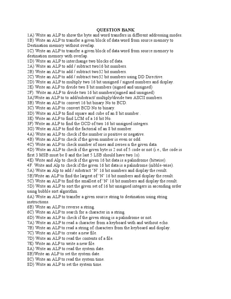 Assembly Language Programming Questions | PDF | Binary Coded Decimal | Bit