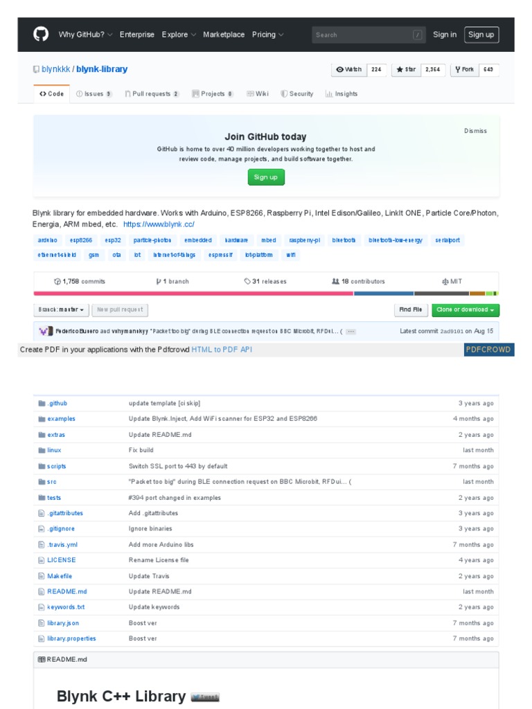 Github Com Blynkkk Blynk Library | PDF | Mobile App | Arduino